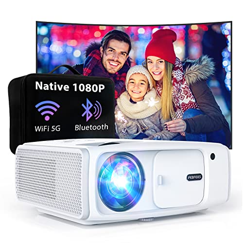 Febfoxs Portable Projector with WiFi and Bluetooth - 9500LUX Native 1080P Outdoor Projector, 400 ANSI Lumens UHD Movie Projector with Bag, Supports 4K & Zoom, Compatible w/Phone/PC/DVD/PS5