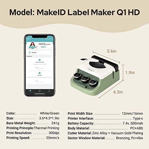 Makeid Label Printer HD(300dpi), Portable Bluetooth Handheld Label Maker Machine with Tape, Multiple Templates Compatible with iOS Android Easy to Use Rechargeable Labeler