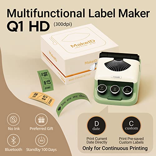 Makeid Label Printer HD(300dpi), Portable Bluetooth Handheld Label Maker Machine with Tape, Multiple Templates Compatible with iOS Android Easy to Use Rechargeable Labeler