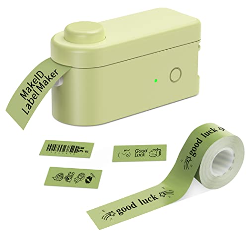 Makeid Label Maker Machine with Tape - Portable & Rechargeable Label Makers with Built-in Cutter.63" Waterproof Tape - Wireless Label Printer Compatible with Android & iOS Devices - Green