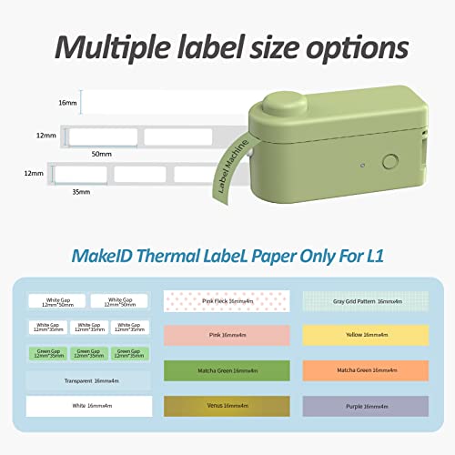 Makeid Label Maker Machine with Tape - Portable & Rechargeable Label Makers with Built-in Cutter.63" Waterproof Tape - Wireless Label Printer Compatible with Android & iOS Devices - Green