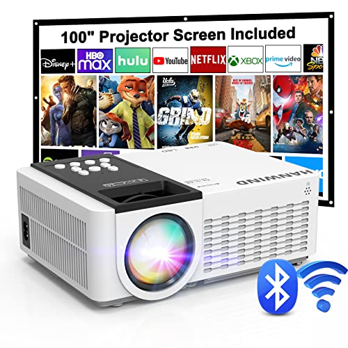 Mini Projector with 5G WiFi and Bluetooth - 8500Lumen 1080P HD Supported Outdoor Projector and Screen Packages, Portable Movie Video Projectors Compatible with TV Stick, PS5, iOS & Android Phone, HDMI