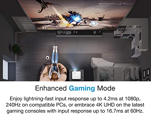 Optoma UHD38x Bright, True 4K UHD Gaming Projector | 4000 Lumens | 4.2ms Response Time at 1080p with Enhanced Gaming Mode | Lowest Input Lag on 4K Projector | 240Hz Refresh Rate | HDR10 & HLG