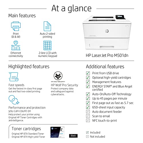 HP LaserJet Pro M501dn Monochrome Printer with built-in Ethernet & 2-sided printing (J8H61A)