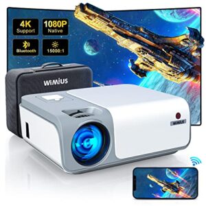 wimius 2023 upgrade projector with wifi and bluetooth, 480 ansi lumens 4k projector, native 1080p 5g wifi projector, 500″ display&zoom, brighter&clearer outdoor movie projector for phone/pc/tv stick