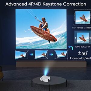 5G WiFi Bluetooth Projector 4K Supported, Xiaoya Full HD 15000L Mini Portable Projector, 300" Display 4P/4D Keystone Zoom 50% Office Outdoor Home Theater Projector Compatible w/iOS/Android/Win/TV/PS5