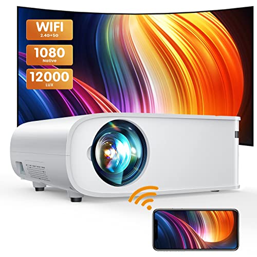 Projector, ARTSEA Native 1080P 5G WiFi HD Projector for iPhone, 2023 Upgrade Outdoor Movie Projector with 100Inch Projection Screen, 12000L 4K 300” Home Video Projector for TV Stick/PS4/Android/iOS