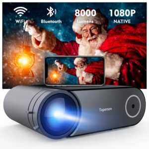 native 1080p 5g wifi bluetooth projector, toperson 8500lm 300″ big screen wireless home movie theater projector for outdoor night camping, 4k video projector for iphone android phone/tv stick/hdmi/usb