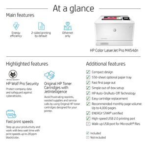 HP Color LaserJet Pro M454dn Printer, Double-Sided Printing & Built-in Ethernet (W1Y44A) White