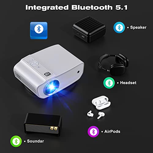 [Upgrade] Groview Mini Bluetooth Projector with 1080P Resolution - 8500 LUX Brightness, Portable Design with Bluetooth 5.1, 5-Watt Dual Stereo Speakers and 250 Inch Display Support for Home Theater