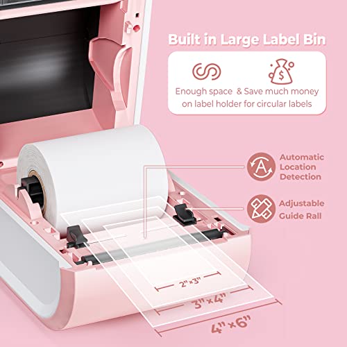 Bluetooth Thermal Shipping Label Printer 4X6 - Wireless Pink Thermal Label Printer for Shipping Packages & Small Business - Thermal Shipping Label Printer, Compatible with Phone, USPS, Shopify, Ebay