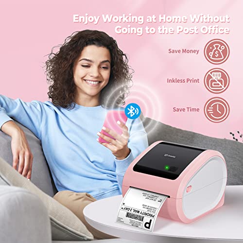 Bluetooth Thermal Shipping Label Printer 4X6 - Wireless Pink Thermal Label Printer for Shipping Packages & Small Business - Thermal Shipping Label Printer, Compatible with Phone, USPS, Shopify, Ebay