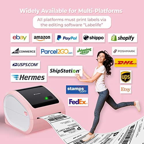 Bluetooth Thermal Shipping Label Printer 4X6 - Wireless Pink Thermal Label Printer for Shipping Packages & Small Business - Thermal Shipping Label Printer, Compatible with Phone, USPS, Shopify, Ebay