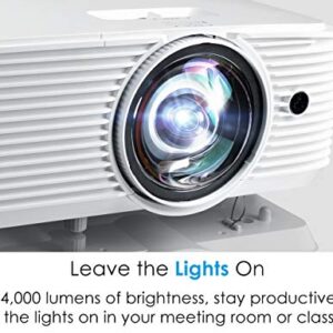 Optoma EH412ST Short Throw 1080P HDR Professional Projector | Super Bright 4000 Lumens | Business Presentations, Classrooms, or Meeting Rooms | 15,000 Hour lamp Life | Speaker Built in | Portable