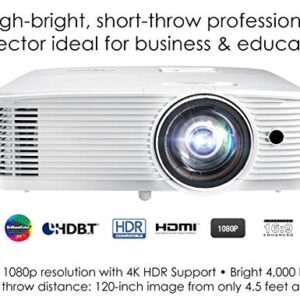 Optoma EH412ST Short Throw 1080P HDR Professional Projector | Super Bright 4000 Lumens | Business Presentations, Classrooms, or Meeting Rooms | 15,000 Hour lamp Life | Speaker Built in | Portable