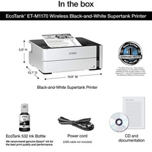 Epson EcoTank ET-M1170 Wireless Monochrome Supertank Printer with Ethernet PLUS 2 Years of Unlimited Ink*