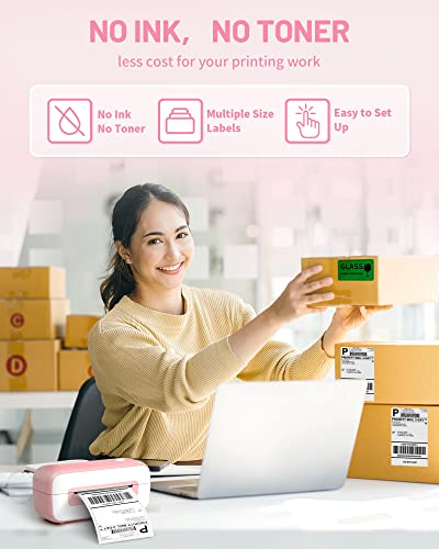 Pink Label Printer - Thermal Label Printer for Shipping Packages & Small Busines, Shipping Label Printer, Thermal Printer Compatible with Amazon Shopify Etsy Ebay FedEx USPS