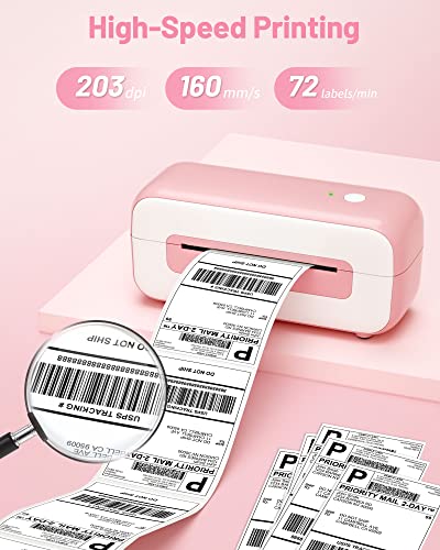 Pink Label Printer - Thermal Label Printer for Shipping Packages & Small Busines, Shipping Label Printer, Thermal Printer Compatible with Amazon Shopify Etsy Ebay FedEx USPS