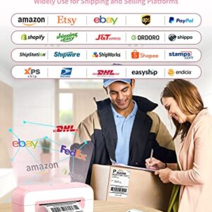 Pink Label Printer - Thermal Label Printer for Shipping Packages & Small Busines, Shipping Label Printer, Thermal Printer Compatible with Amazon Shopify Etsy Ebay FedEx USPS