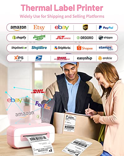 Pink Label Printer - Thermal Label Printer for Shipping Packages & Small Busines, Shipping Label Printer, Thermal Printer Compatible with Amazon Shopify Etsy Ebay FedEx USPS