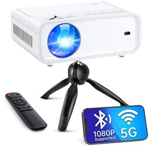 portable mini projector with 5g wifi and bluetooth, acrojoy 1080p supported movie projector with tripod & 240″ display, outdoor video projector compatible w/ tv stick/hdmi/usb/ps5/ios/android