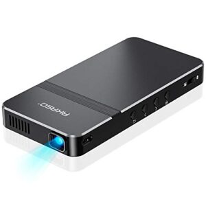 akaso mini projector, pocket-sized dlp portable projector, 1080p cookie projector, support hdmi wifi built-in rechargeable battery stereo speakers and remote control movie projector