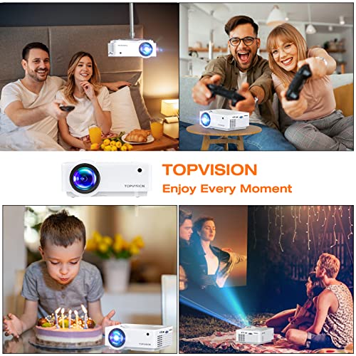 TOPVISION Projector, 7500L Portable Mini Projector with 100” Projector Screen, 1080P Supported, Built-in HI-FI Speakers, Home Theater Movie Projector Compatible with, HDMI,Fire Stick,VGA,USB,TF,AV,PS4