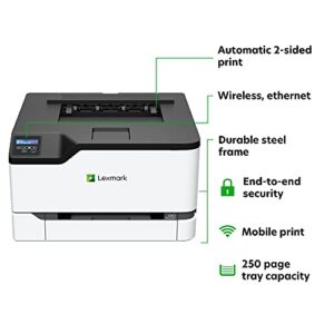 Lexmark C3224dw Color Laser Printer with Wireless capabilities, Standard Two Sided printing, Two Line LCD Screen with Full-Spectrum Security and Prints Up To 24 ppm (40N9000),White, Gray