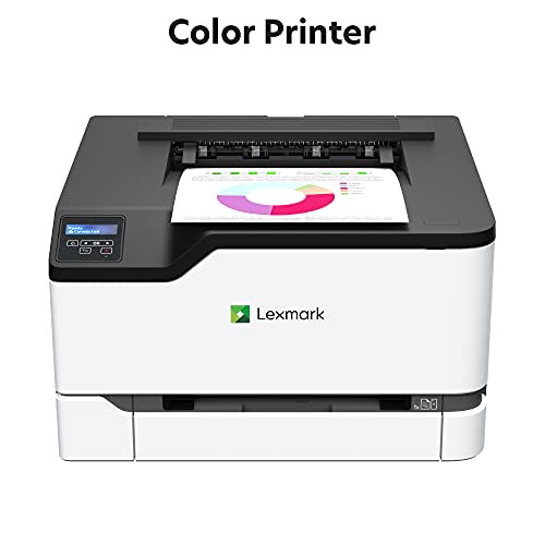 Lexmark C3224dw Color Laser Printer with Wireless capabilities, Standard Two Sided printing, Two Line LCD Screen with Full-Spectrum Security and Prints Up To 24 ppm (40N9000),White, Gray