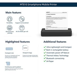 HPRT MT810 Portable Printers Wireless for Travel, Bluetooth Printer Compatible with Android iOS Phones & Laptops Support 8" & 4" Thermal Roll Paper Suitable for Home Vehincles Office Business Travel