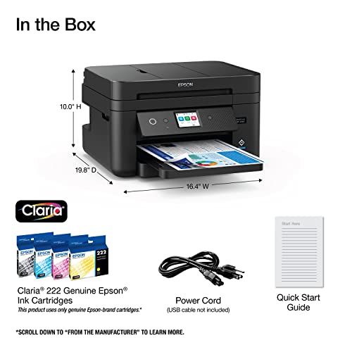 Epson Workforce WF-2960 Wireless All-in-One Printer with Scan, Copy, Fax, Auto Document Feeder, Automatic 2-Sided Printing, 2.4" Touchscreen Display, 150-Sheet Paper Tray and Ethernet