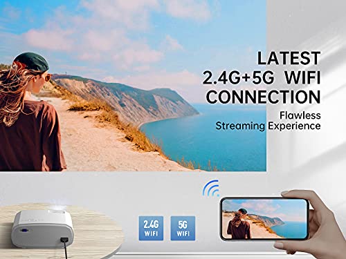 VIMGO 5G WiFi Projector, 9700LUX Native 1080P Projector, 220” Display Video Projector w Tripod, Portable Outdoor Projector for TV Stick, Video Games,HDMI/USB/AV/PS5, iOS Android Smartphone Synchronize