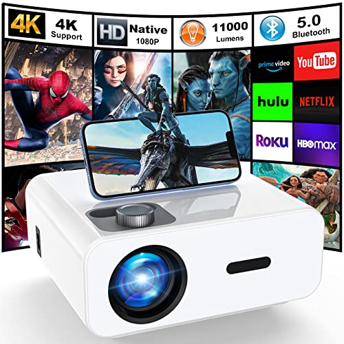 HONPOW Projector, Native 1080P Full HD Bluetooth Projector, 11000 Lumens Mini Portable Outdoor Indoor Movie Projector Compatible with Laptop, Smartphone, TV Stick, Xbox, PS5