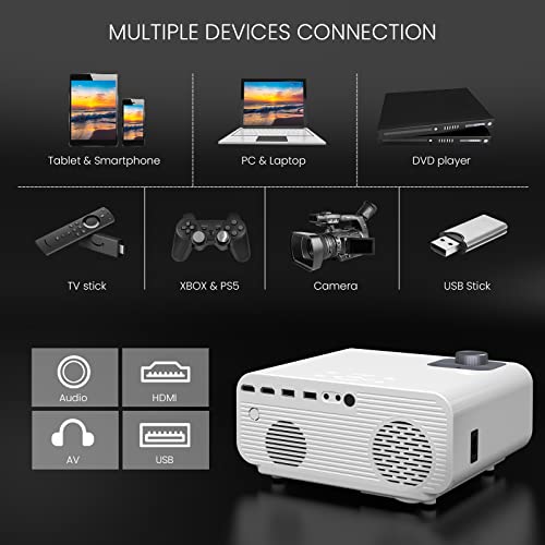 HONPOW Projector, Native 1080P Full HD Bluetooth Projector, 11000 Lumens Mini Portable Outdoor Indoor Movie Projector Compatible with Laptop, Smartphone, TV Stick, Xbox, PS5