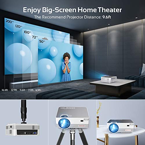 Native 1080P WiFi Bluetooth Projector, DBPOWER 9500L Full HD Outdoor Movie Projector Support iOS/Android Sync Screen&Zoom, Home Theater Video Projector Compatible w/PC/DVD/TV/Carrying Case Included