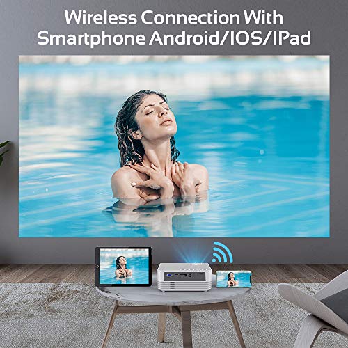 Native 1080P WiFi Bluetooth Projector, DBPOWER 9500L Full HD Outdoor Movie Projector Support iOS/Android Sync Screen&Zoom, Home Theater Video Projector Compatible w/PC/DVD/TV/Carrying Case Included