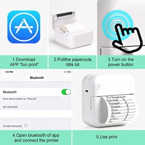 myuiojpn Portable Wireless Printer Mini Pocket Bluetooth Thermal Printers with 6 Rolls Printing Paper Compatible with Android iOS Smartphone for Label Receipt Photo Notes and Memos