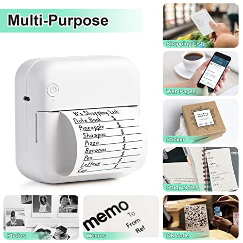 myuiojpn Portable Wireless Printer Mini Pocket Bluetooth Thermal Printers with 6 Rolls Printing Paper Compatible with Android iOS Smartphone for Label Receipt Photo Notes and Memos