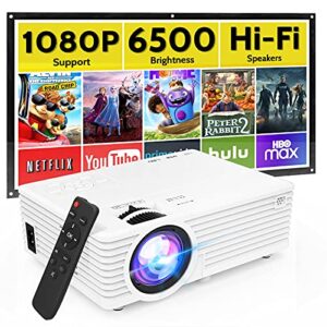 mini video projector with 6500 brightness, 1080p supported, portable outdoor movie projector, 176″ display compatible with tv stick, hdmi, usb, vga, av for home entertainment