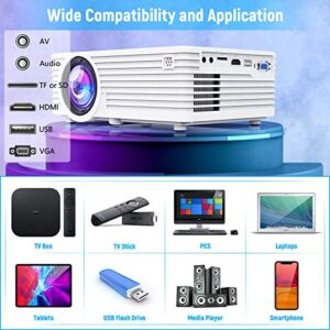 Mini Video Projector with 6500 Brightness, 1080P Supported, Portable Outdoor Movie Projector, 176" Display Compatible with TV Stick, HDMI, USB, VGA, AV for Home Entertainment