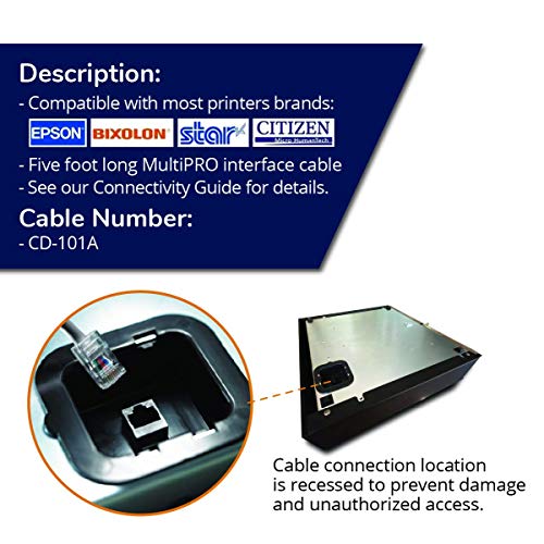 APG Printer Interface Cable | CD-101A | Cable for Cash Drawer to Printer Connection | 1 x RJ-12 Male - 1 x RJ-45 Male | Connects to EPSON and Star Printers