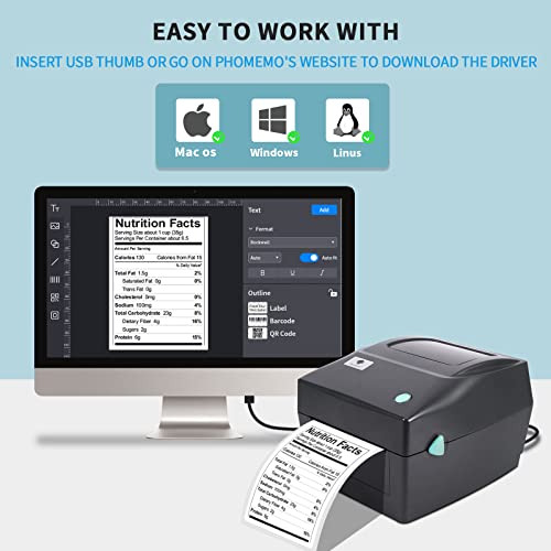 Thermal Shipping Label Printer - 150mm/s 4x6 Label Printer for Shipping Packages, Thermal Label Printer Compatible with Etsy, Shopify, Ebay, Amazon, FedEx, UPS, USPS, Support Windows and Mac, Black