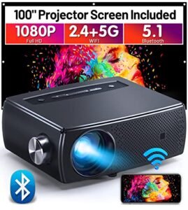 projector, clokowe 10000l 1080p hd 5g wifi bluetooth projector, portable movie projector with screen, home theater video projector compatible with android/ios/tv stick/ps4, support 4k&300”