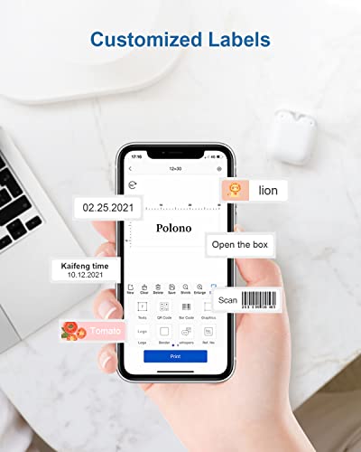 Label Maker, POLONO P10 Mini Label Printer, Portable Wireless Connection Label Maker Machine with Tape, Multiple Templates Available for Smartphone Easy to Use Office Home Organization Kitchen Storage