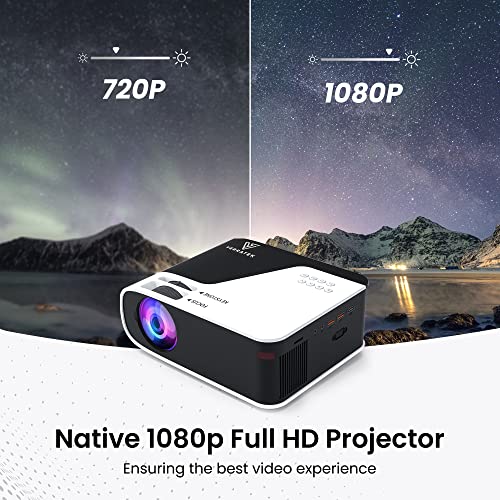 Verratek Lumavision Pro Mini Projector, Native 1080P Portable Video Projector, 250 Inch Screen Projector Screen, Home Theatre Compatible with HDMI, USB, AV, LED Portable Projector for Home/Outdoors