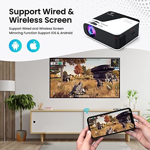 Verratek Lumavision Pro Mini Projector, Native 1080P Portable Video Projector, 250 Inch Screen Projector Screen, Home Theatre Compatible with HDMI, USB, AV, LED Portable Projector for Home/Outdoors