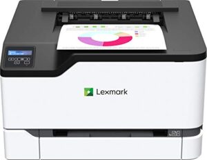 lexmark c3326dw color laser printer with wireless capabilities, standard two-sided printing, two line lcd screen with full-spectrum security and prints up to 26 ppm (40n9010), white/gray