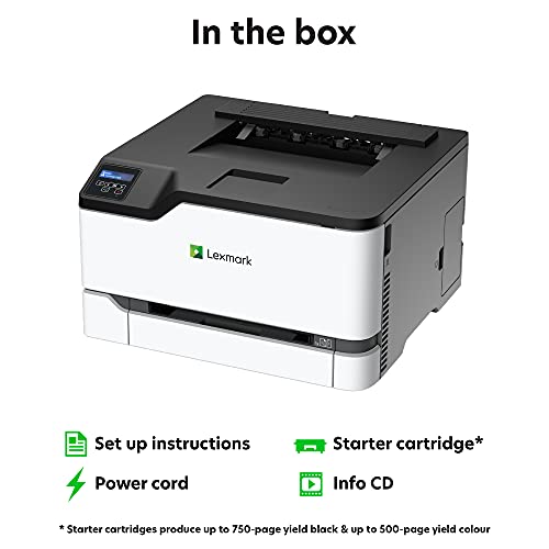 Lexmark C3326dw Color Laser Printer with Wireless Capabilities, Standard Two-Sided Printing, Two Line LCD Screen with Full-Spectrum Security and Prints Up to 26 ppm (40N9010), White/Gray