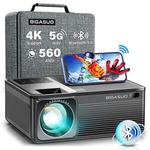 bigasuo 5g wifi bluetooth projector – 560 ansi fhd native 1080p outdoor movie projector 4k support, portable video projector support 300″/zoom/hifi, home theater compatible w/hdmi/usb/ios&android