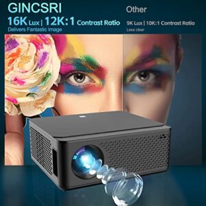 [2023 Updated] Projector with 5G WiFi and Bluetooth, GINCSRI 16000L Native 1080P Full HD Outdoor Portable Movie Projector 4k Support, 4D Keystone Infinite Zoom, Compatible with TV Stick/Phone/PC/PS5